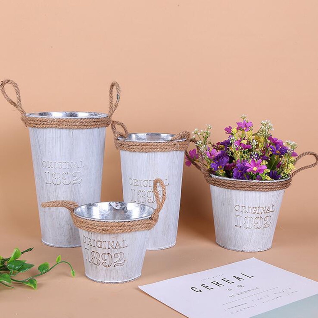 [ Galvanised Metal Tin Garden Flower Vases Planter Pot Water Can Bucket ...