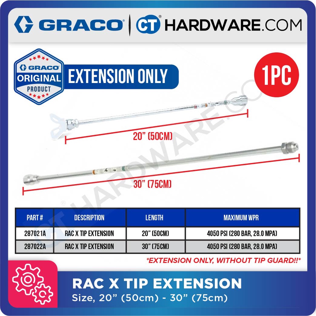 GRACO 287021A | 287022A RAC X TIP EXTENSION SIZE 20" (50cm) - 30" (75cm ...
