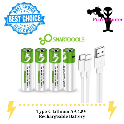 Smartoools Type-C Lithium AA 1.5V Rechargeable Battery x 4pcs | Shopee ...