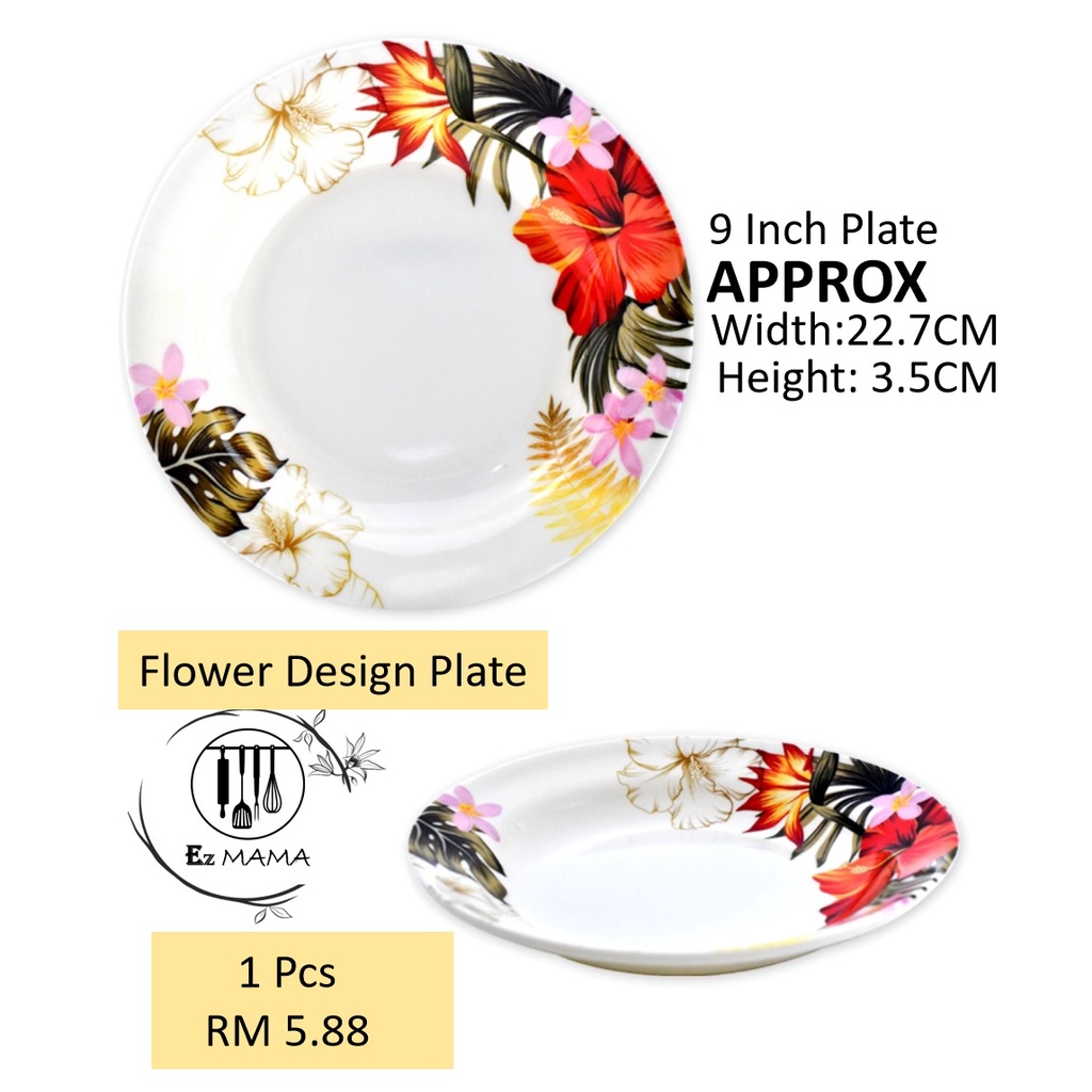 Set Melamine Plastic Plate Set Pinggan Plastik Murah Hibiscus Tableware ...