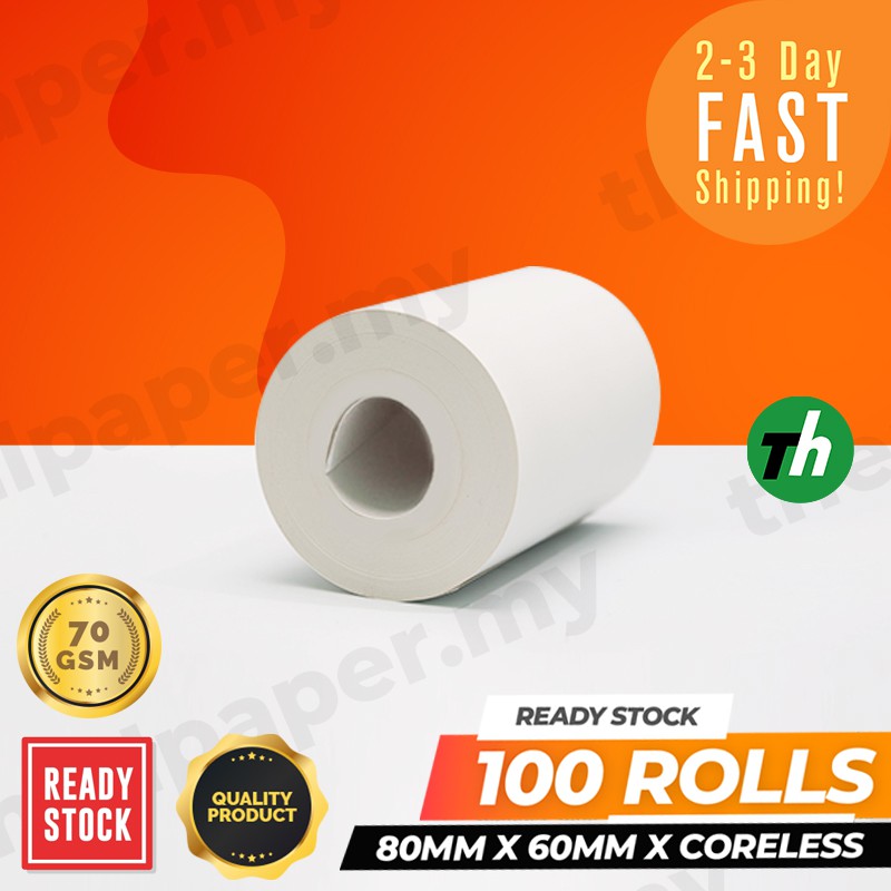 SOLD OUT !! 80mm x 60mm x Coreless (100 Roll/Box) Thermal Receipt Paper ...