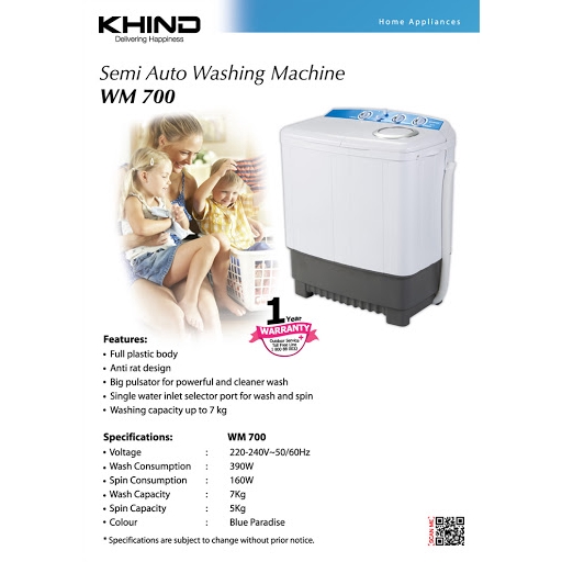 Khind WM700 / WM1017 Semi Auto Washing Machine / MESIN BASUH BAJU ...