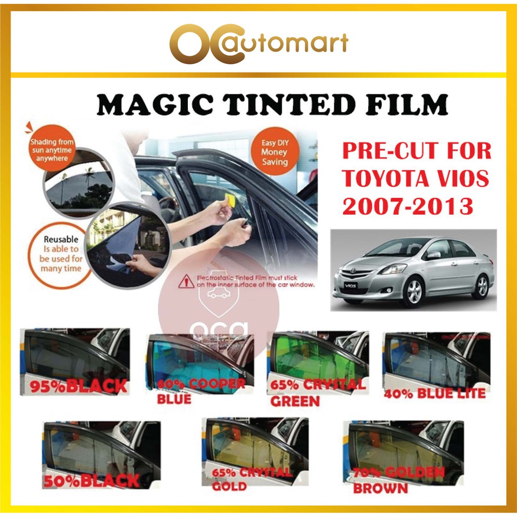 Toyota Vios 2007-2013 - Pre-Cut Shape Magic Tinted Solar Tinted (4 ...