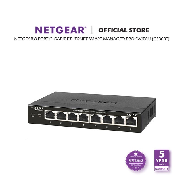 NETGEAR 8 - Port Gigabit Ethernet Smart Managed Pro Switch GS308T S350 ...