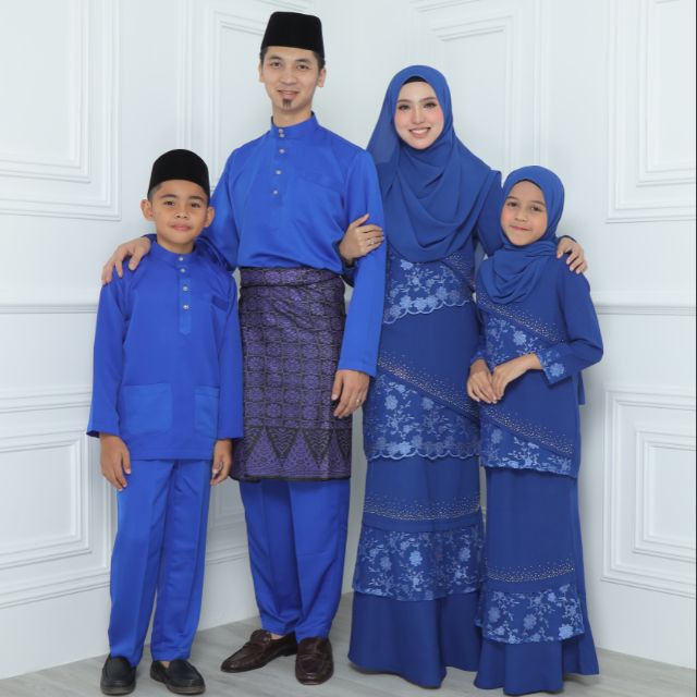 🌟🌟FAMILY SET RAYA ROYAL BLUE KURUNG LAYER PRADA LACE🌟🌟 | Shopee Malaysia