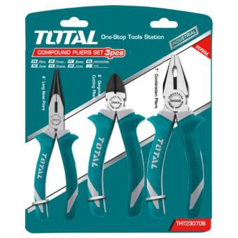 Total 3 Pliers Set (8 Inch Combination + 6 Long Nose + 6 Diagonal ...