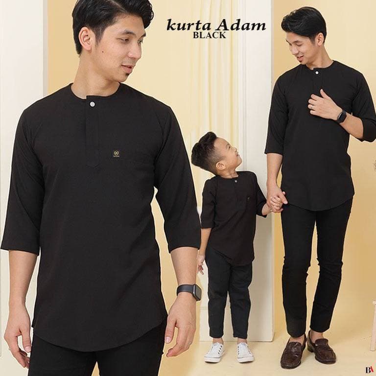 [KURTA-ADAM] -SLIMFIT-WARNA HITAM-BLACK- SET AYAH -ANAK-SEDODON RAYA ...