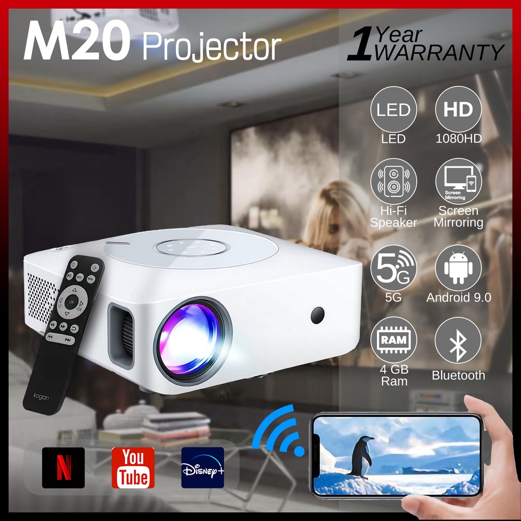 Projector M20 Wireless Wi-Fi Mini Projector with 1080p Resolution ...