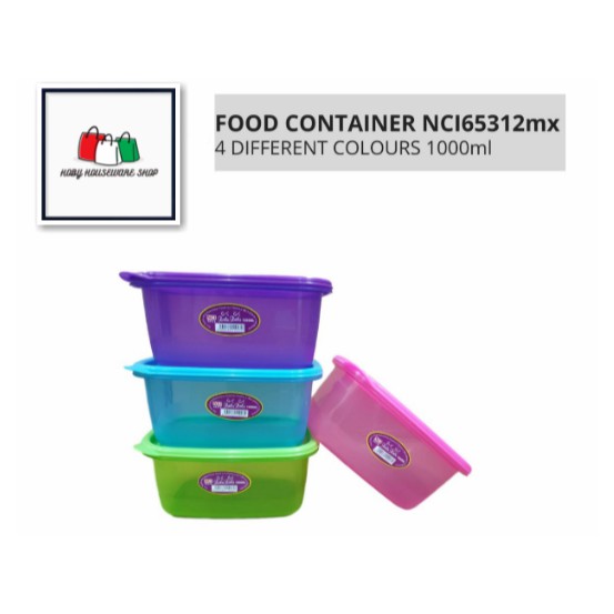 1L - Plastic Food Container/ Lunch Box, 4 different colours NCI65312MX ...