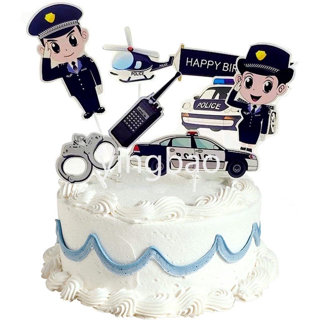 7 Pieces Happy Birthday Cake Topper for Police Day Cake Decorations ...