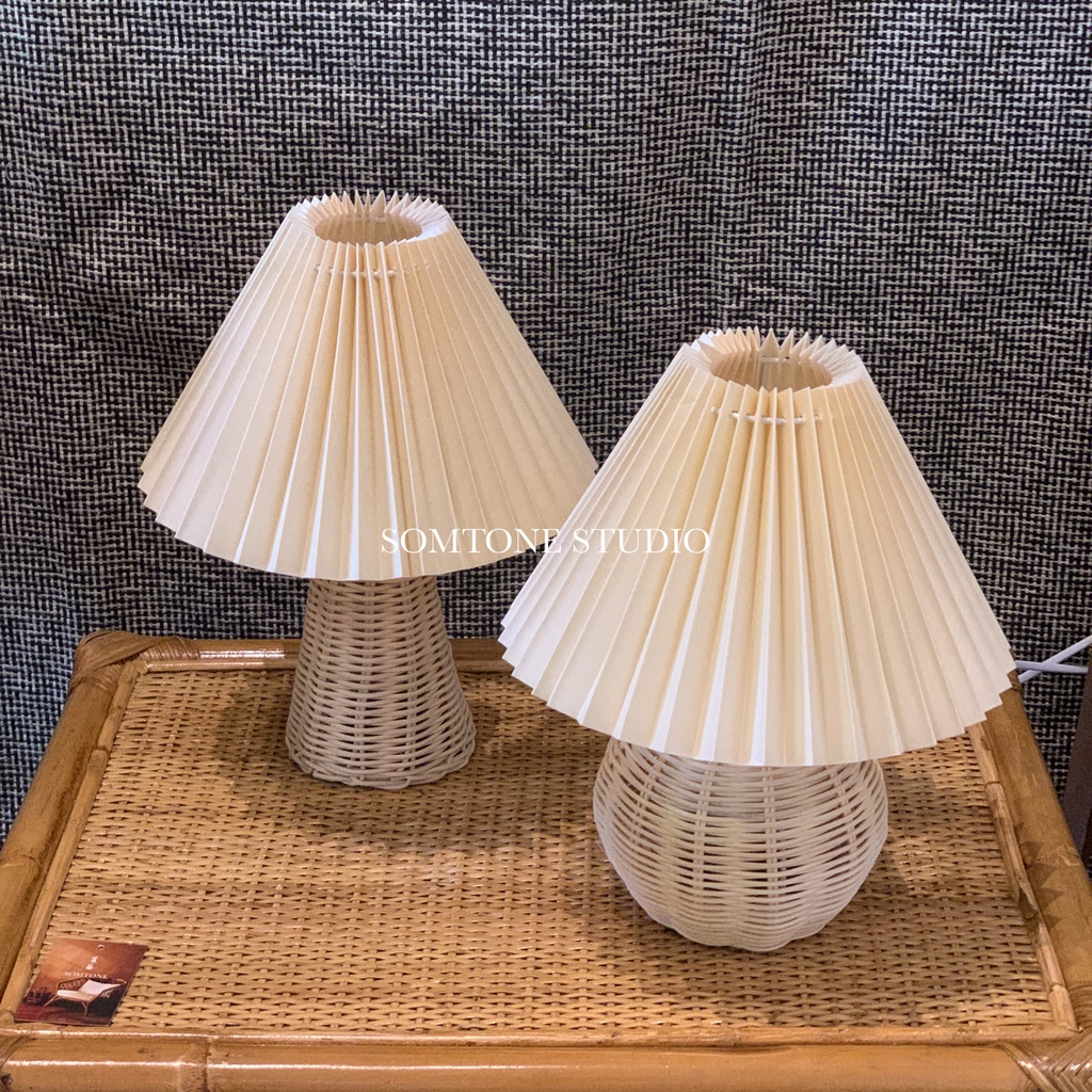 (3 Colours LED, Malaysia Plug) Korean Handmade Rattan Lamp Bedside Lamp ...