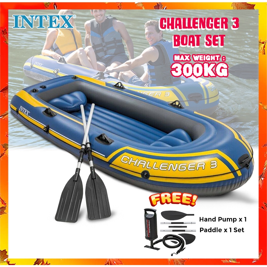 INTEX 68370 Challenger 3 Boat Set Inflatable Fishing Boat PVC Rubber ...