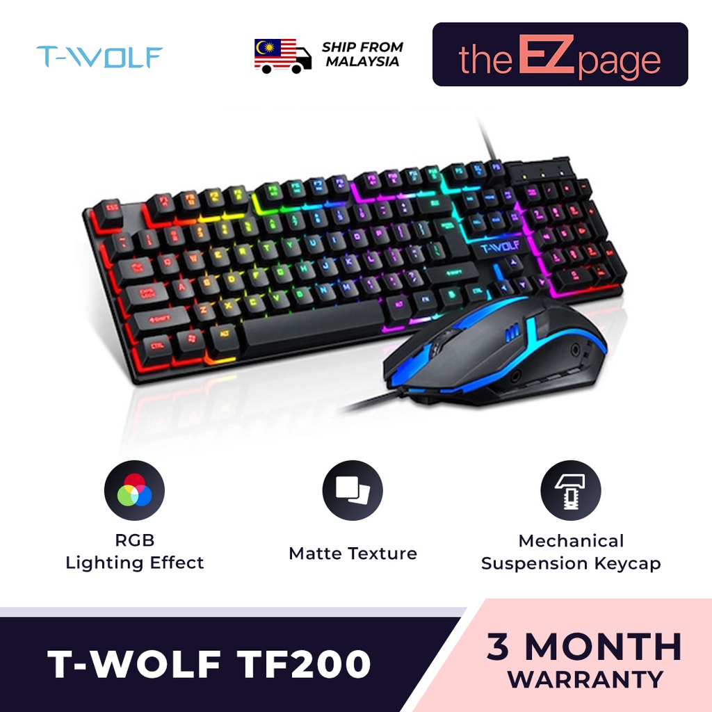 T-Wolf Rainbow Led Cool Backlight Mechanical Feel Gaming Keyboard And ...