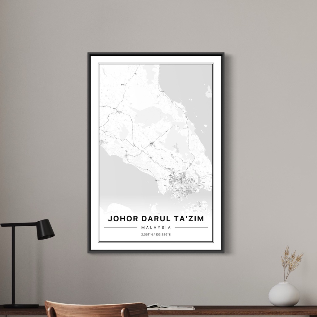 Johor Darul Ta'zim Modern Minimal City Map Poster by Petagraphy ...