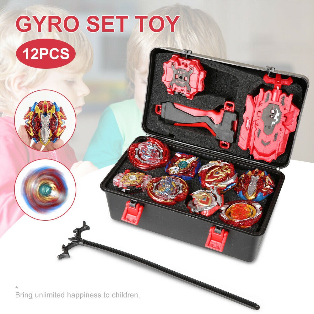 8pcs Red Beyblade Set Gyro Burst With Launcher Portable Storage Box ...