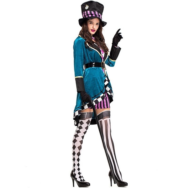 Womens Alice In Wonderland Clown Mad Hatter Costume Adult Women