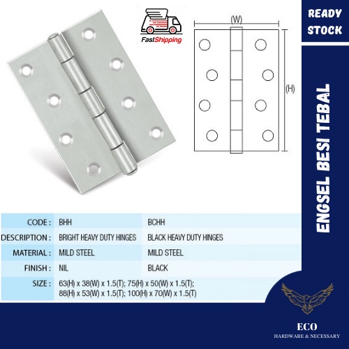 SAKURA (2pcs)Bright Heavy Duty Butterfly Hinges Black Engsel Pintu Besi ...