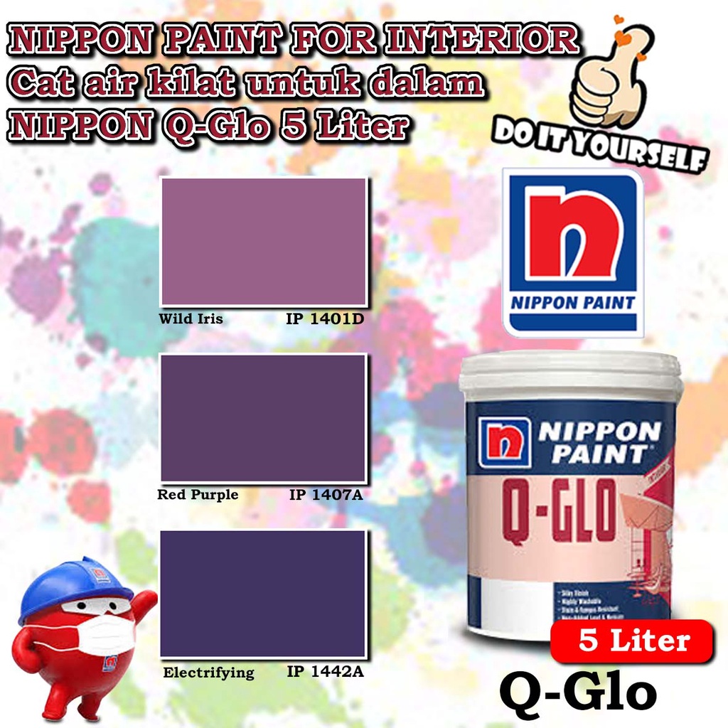 Nippon paint Q Glo Interior 1 Liter Wild Iris 1401D / Red Purple 1407A ...