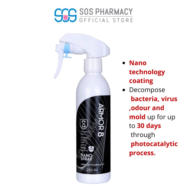 Armor 8 Disinfectant Nano Spray 250ml (for COVID-19, COXSACKIEVIRUS ...