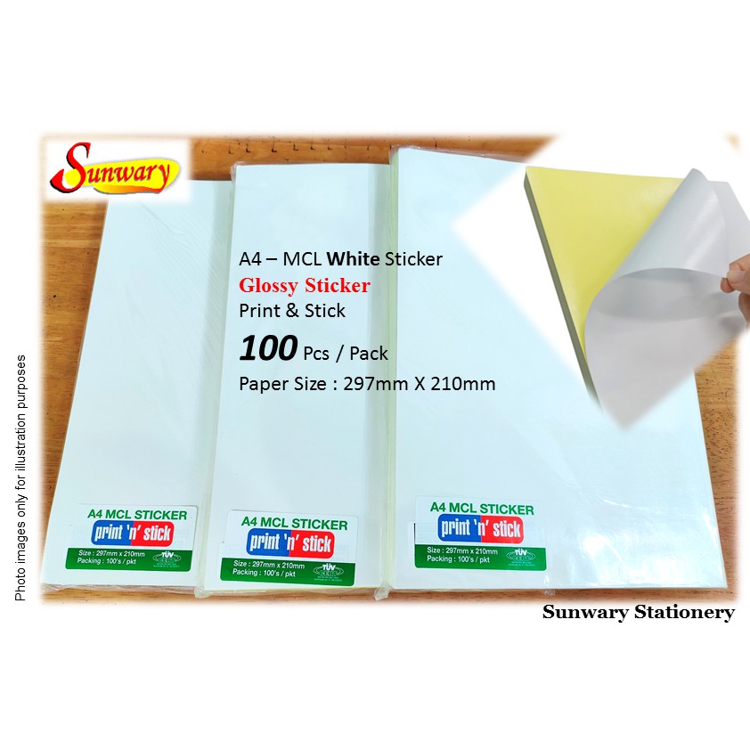 A4 Self Adhesive - A4 Label Sticker Paper (100 sheets/pack) / A4 MCL White Glossy Sticker / A4 ...