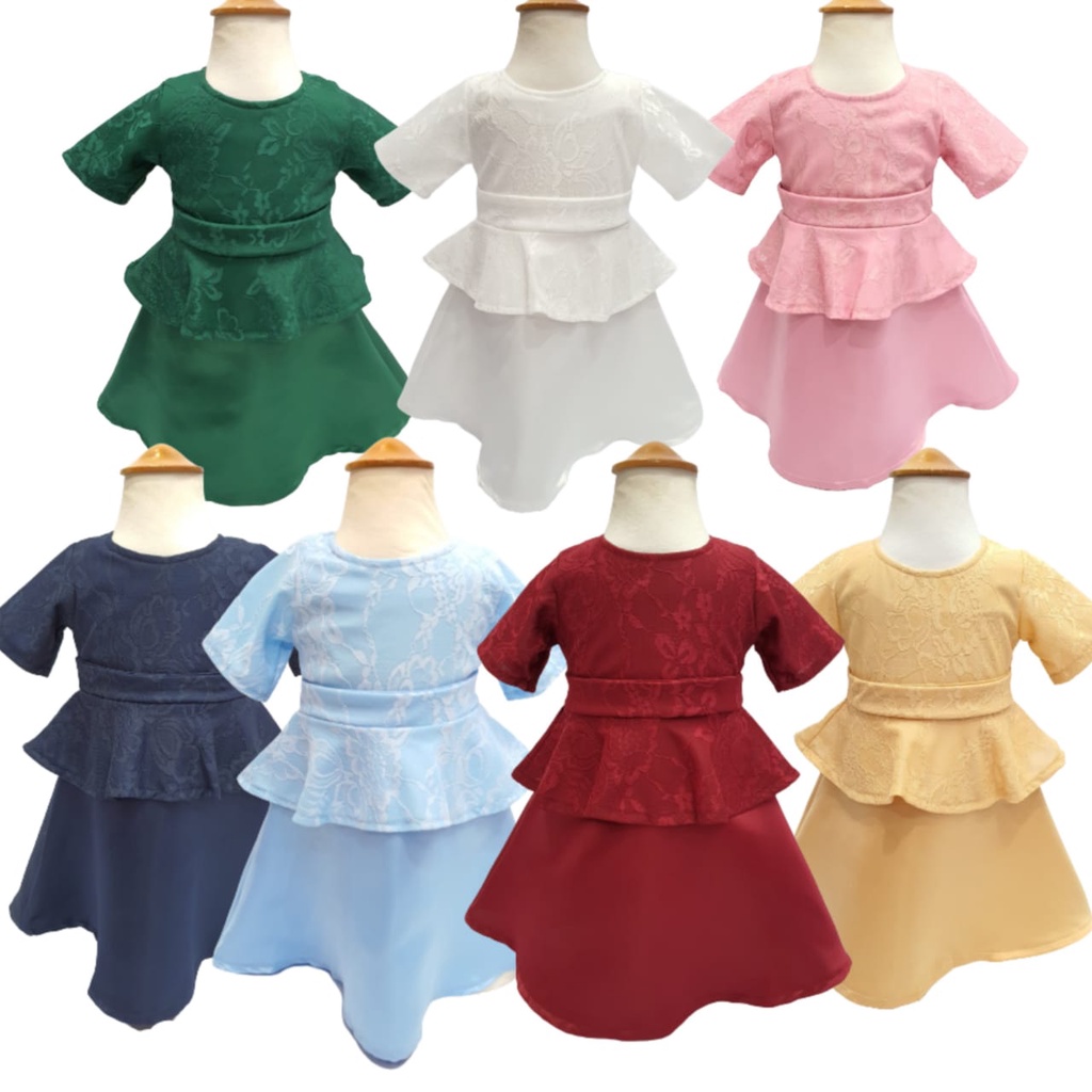 Baju Kurung Baby Girl Peplum Kurung Emerald Green Baby Blue Baju Raya ...