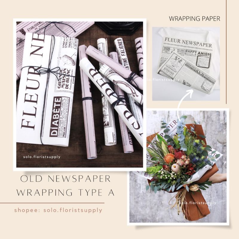 1 ROLL FLOWER WRAPPING OLD NEWSPAPER CRAFT KRAFT gift paper vintage ...