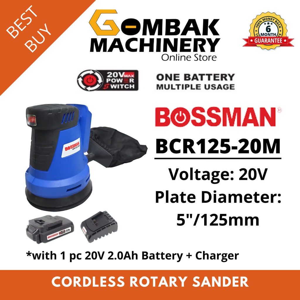 BOSSMAN BCR125-20M 5"(125mm) 20V Cordless Battery Rotary Palm Orbital ...