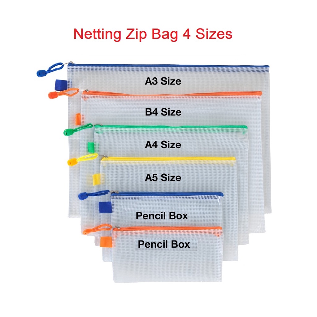 Fail Buku Sekolah Viral Transparent Netting Zip Bag / Pen Holder / A5 ...