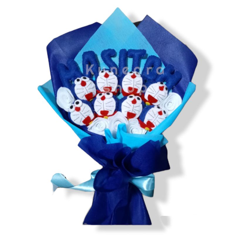 Doraemon doll graduation bouquet plus name request | Shopee Malaysia