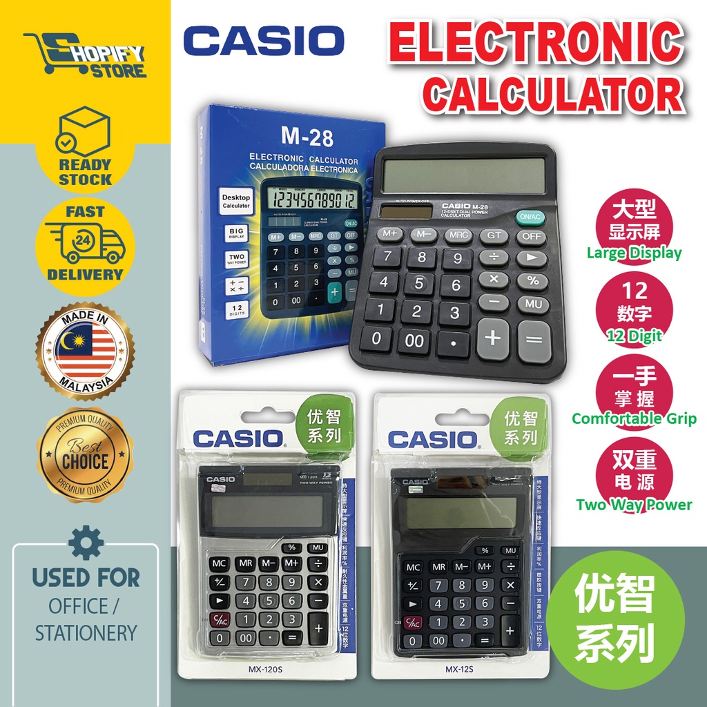 ELECTRONIC CALCULATOR*BRAND CASIO*12 DIGITS *M-28/MX-12S/MX-120S*#READY ...