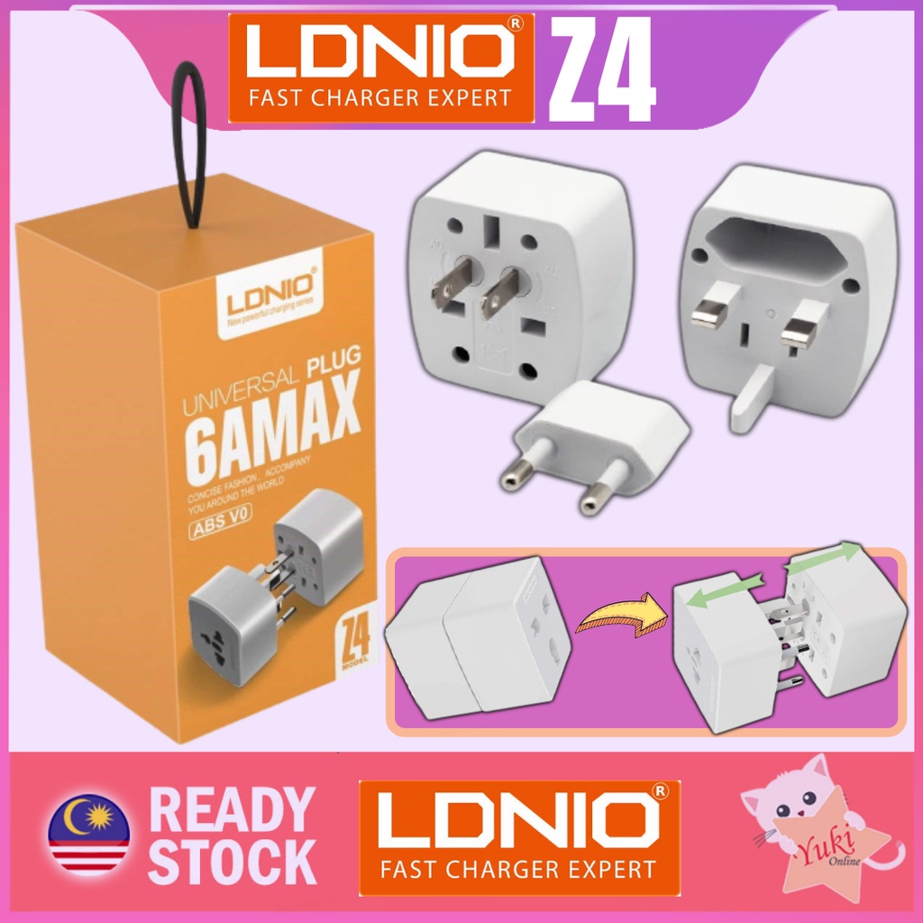 LDNIO Z4 6A Universal Plug Adapter with UK/EU/US/AU Pin & 2 Universal ...