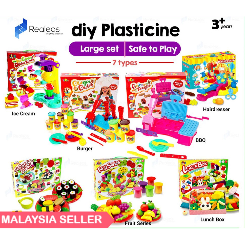 Kids Children Plasticine Clay Kids Toy Ice Cream Burger BBQ Sushi Lunch ...
