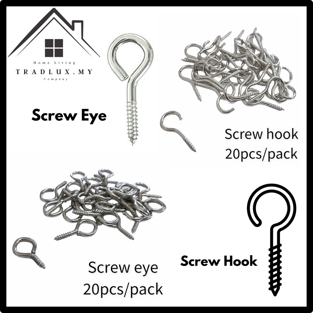 Dawai Hook Dawai Holder Screw Eye Chrome 3# 20pcs / Skrew Kayu/ Skrew ...