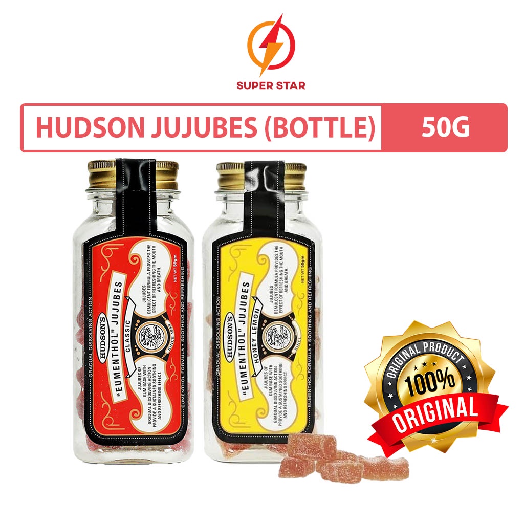 Hudson's Eumenthol Jujubes Classic Candy Bottle 50g (Original/Honey ...