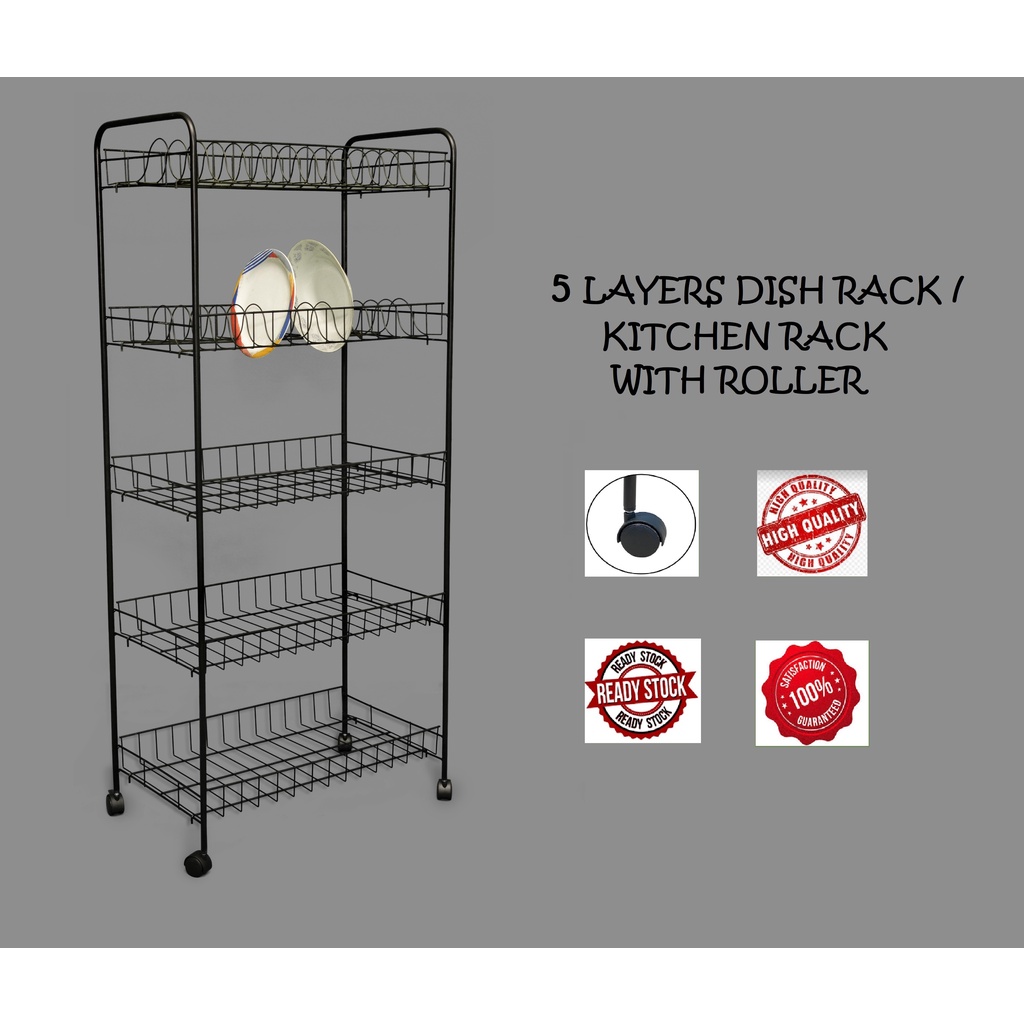 2M-7763 5 Layers Plate Rack With Wheel / Rak Pinggan 5 Tingkat Beroda ...