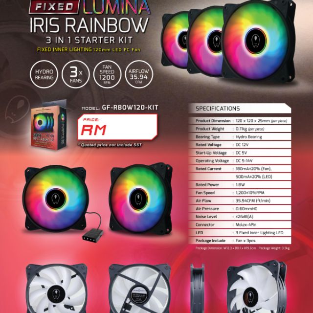 LUMINA IRIS RAINBOW PC FAN (Model No.: GF-RBOW120-KIT) | Shopee Malaysia
