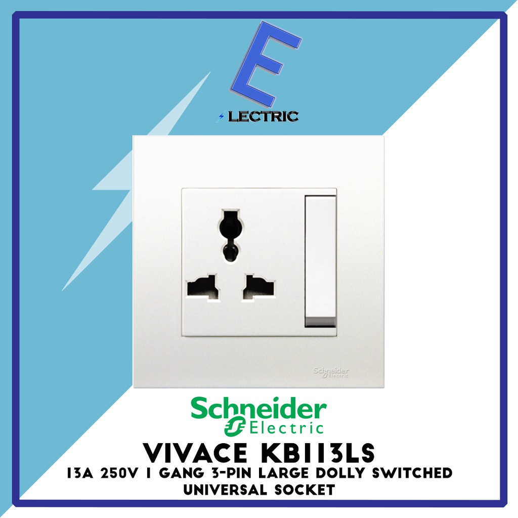 Schneider Vivace KB113LS 13A 250V 1 Gang 3-Pin Large Dolly Switched ...