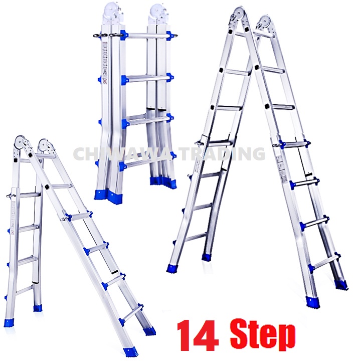 ( LD7 ) 14 Steps Heavy Duty Aluminium Foldable Double Section Extension ...