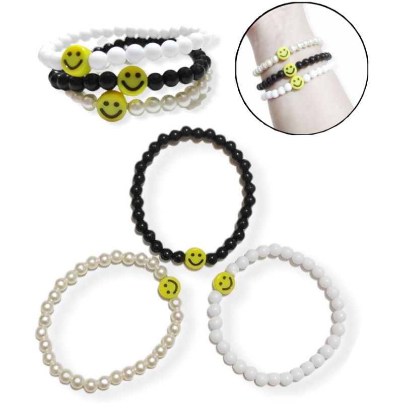 Handmade Smiling Mote Beads Elastic Bracelet Emoji Smile Smile Bracelet ...