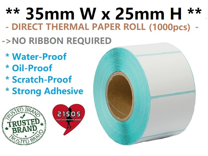 [1000pcs] DIRECT THERMAL PAPER 35mmx25mm 1UP LABEL STICKER 35x25 ...