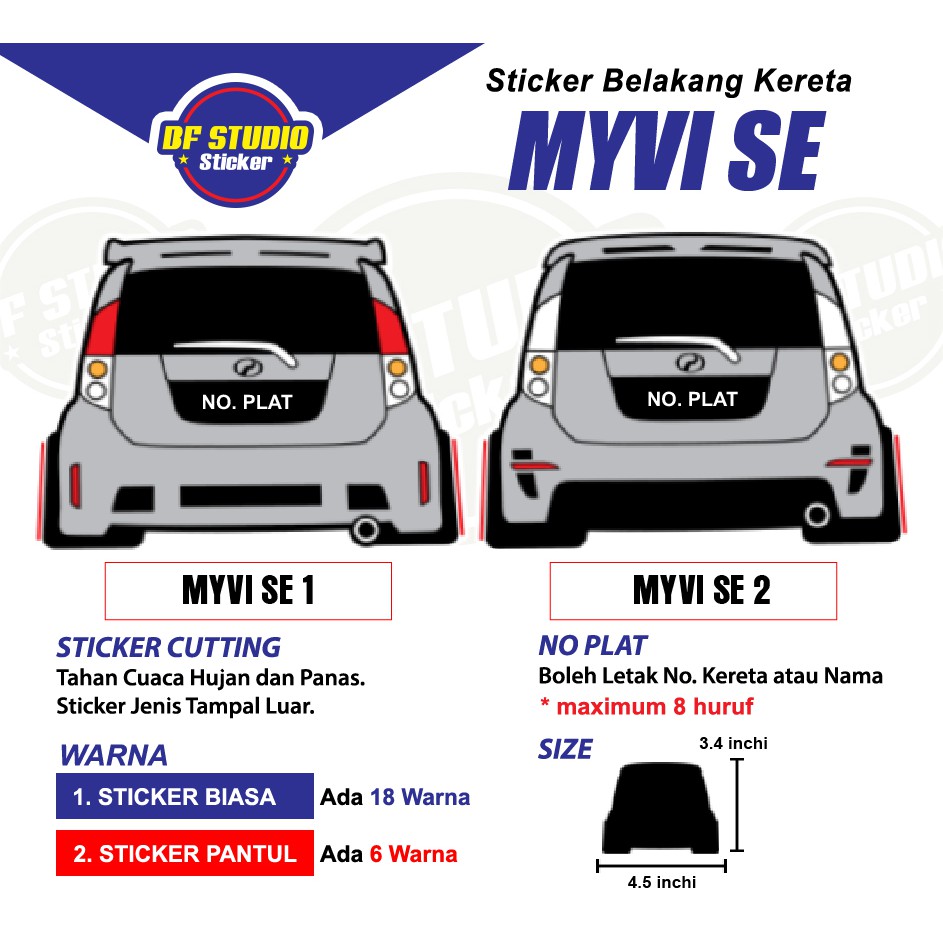 Sticker Belakang Kereta Perodua Myvi SE, 1 Pcs, Boleh Tukar Warna Dan ...