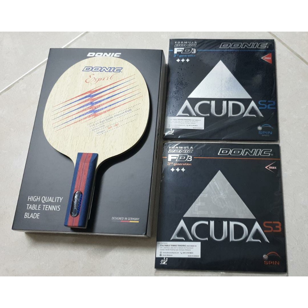 DONIC ESPRIT BLADE WITH ACUDA S2 & S3 RUBBER | DEVELOPING PLAYER Table ...