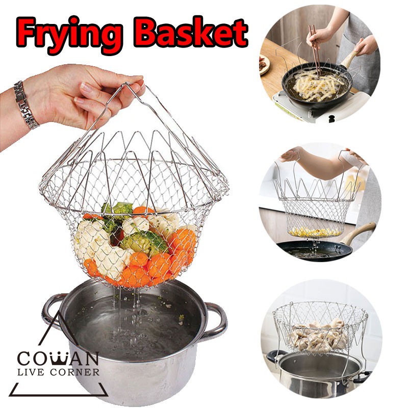 Stainless Steel Fried Magic Mesh Basket Strainer Expandable Fry Chef ...