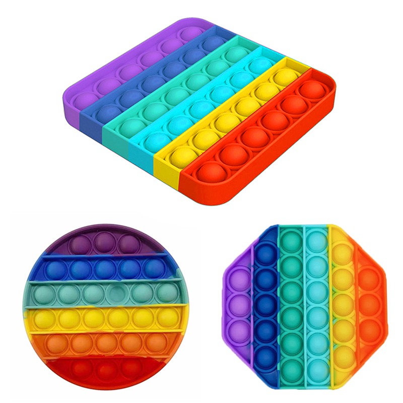 Rainbow Push Pop it fidget toy square Bubble Stress Relief Special ...