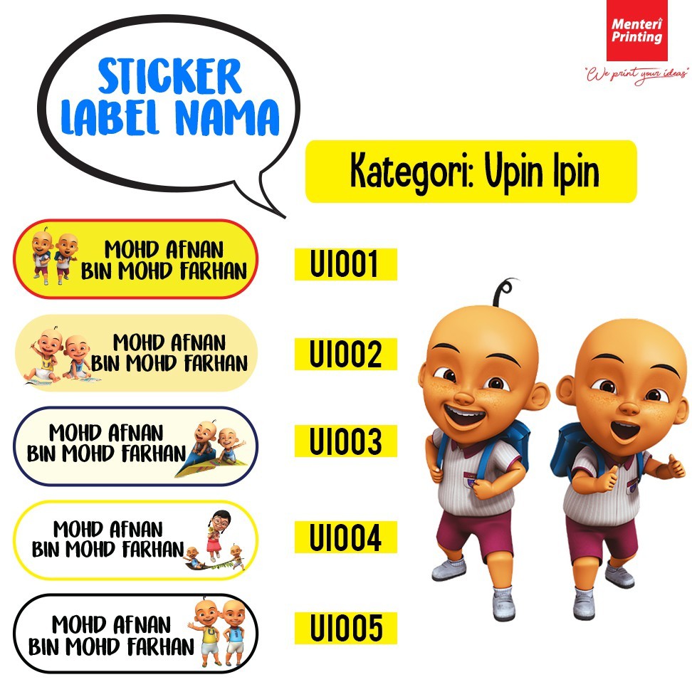[100PCS] STIKER NAMA UPIN IPIN / UPIN IPIN NAME STICKER LABEL BARANG ...