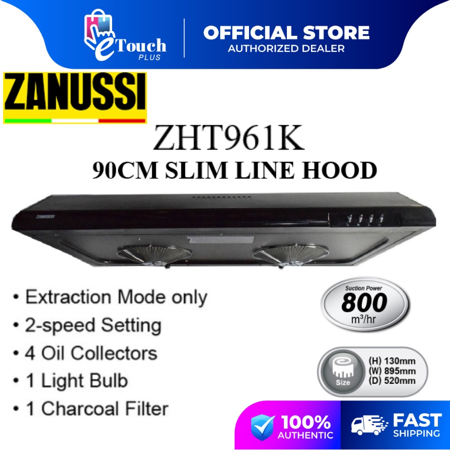 ZANUSSI Slim Line Cooker Hood - Black/Stainless Steel (800m3/hr 90cm ...