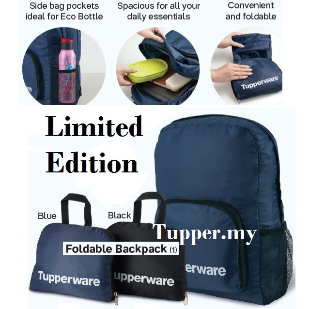 Tupperware Foldable Bag pack /Tupperware school Bag (Blue / Black) Beg ...