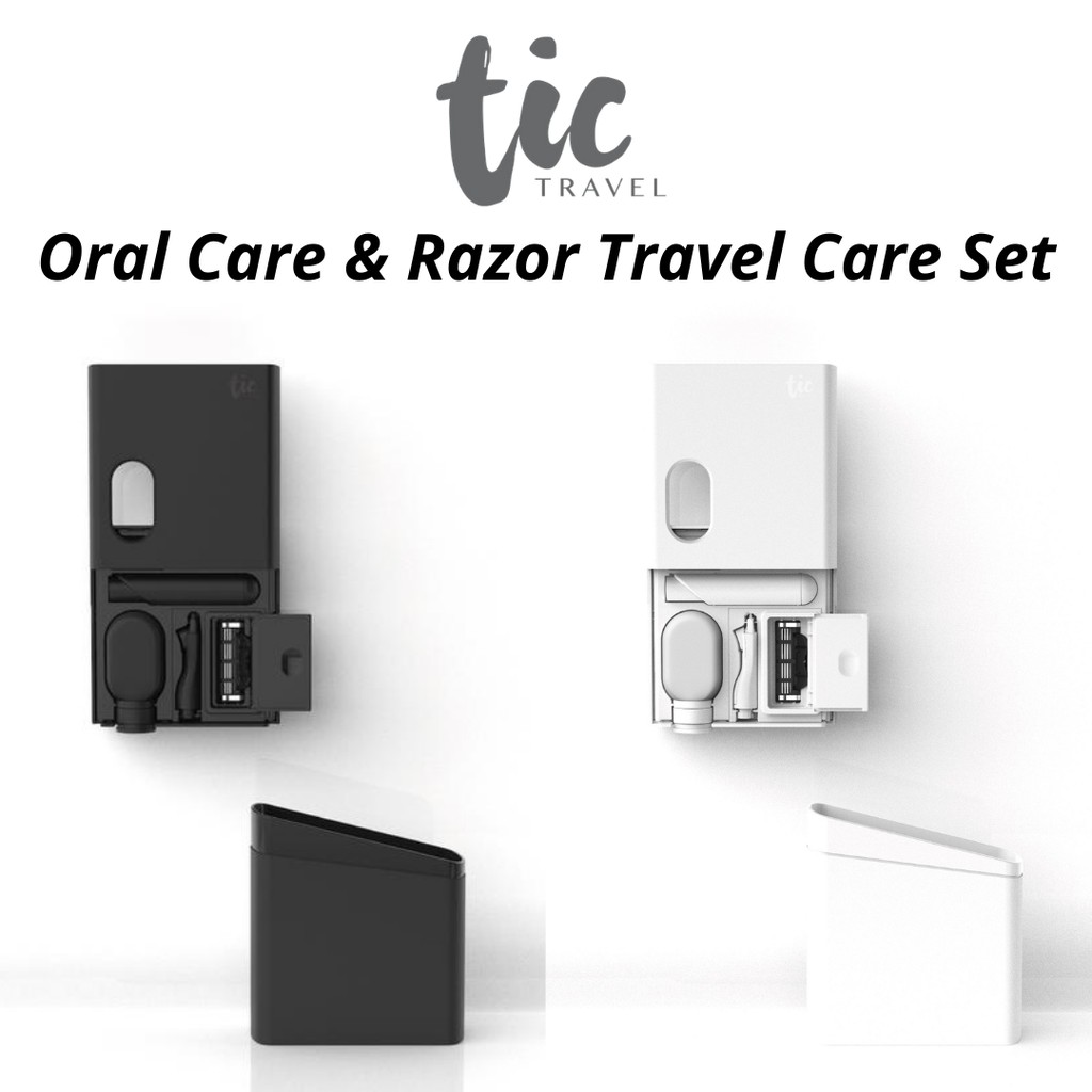 Tic Palm Sized Travel Essentials Oral Care & Razor Kit (Black & White ...