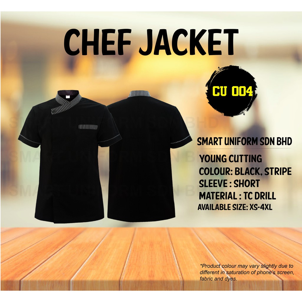 Chef Uniform CU 004-Chef Jacket Black With Small Stripe (Slim Cutting ...
