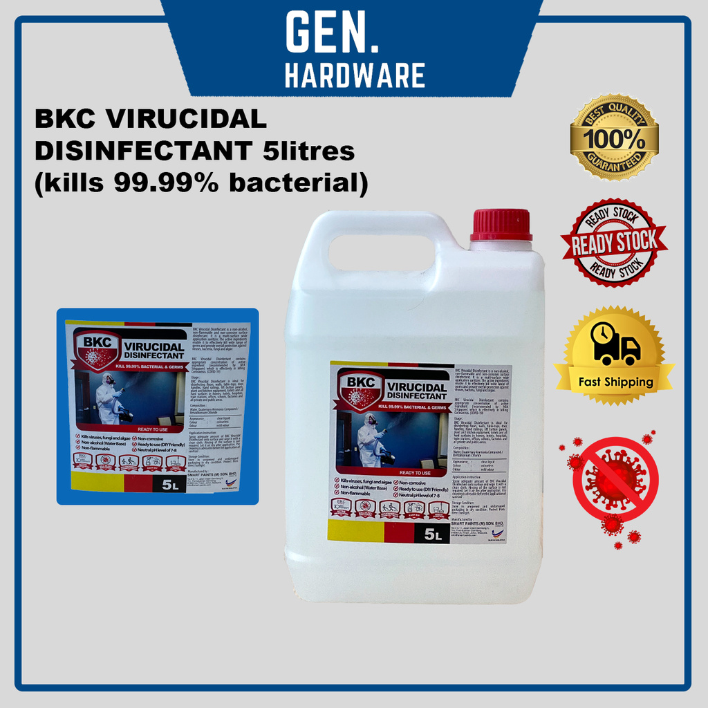 BKC VIRUCIDAL DISINFECTANT SOLUTION S5L SANITISER 无酒精消毒水 READY STOCK LIQUID SURFACE NON-ALCOHOL ...
